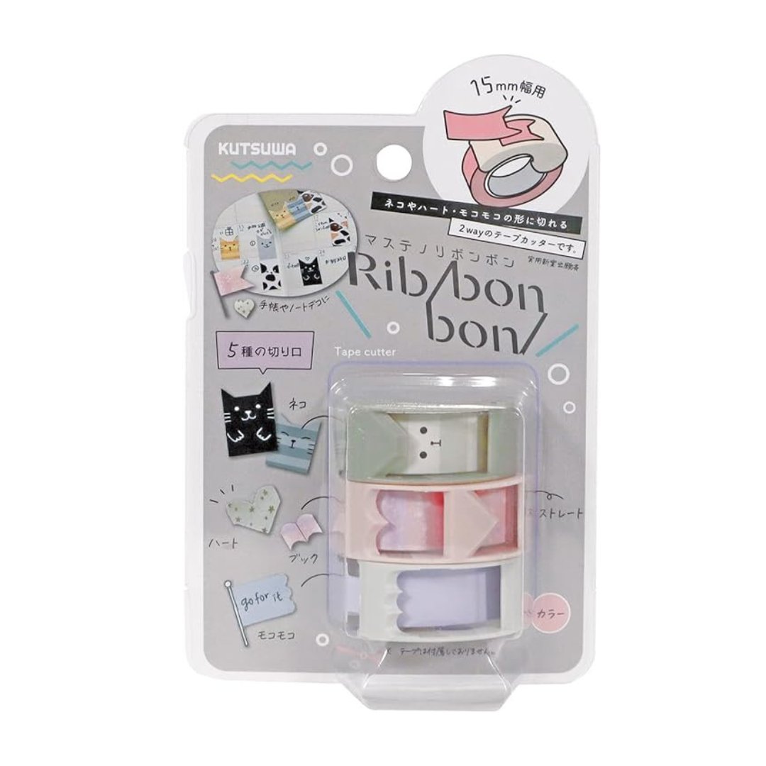 Kutsuwa Tape Cutter Musteno Ribbon Bon2 Color, Pack of 3 - SCOOBOO - Kutsuwa