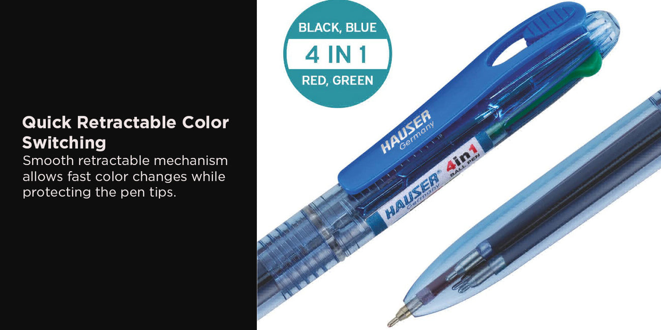 Hauser 4 In 1 Retractable Ball Pen - SCOOBOO - Hauser