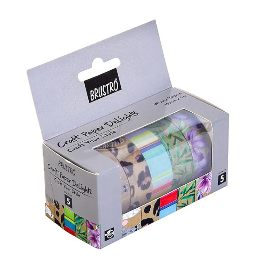 Brustro Craft Paper Delights Washi Tapes (15mm x 5m)-Pack of 5 – SCOOBOO