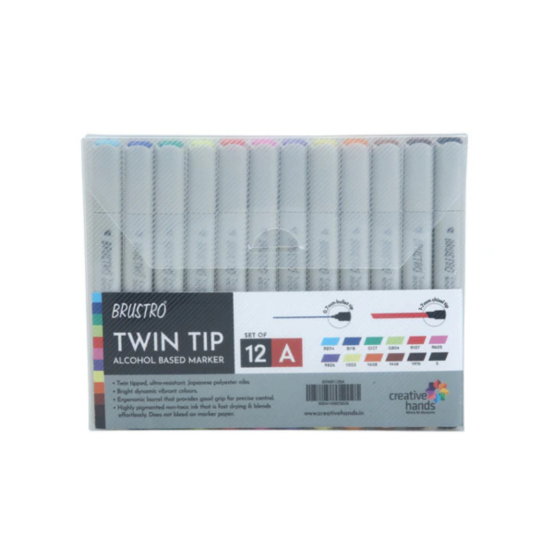 Brustro Twin Tip Alcohol Based Basic Marker Set of 12 – SCOOBOO