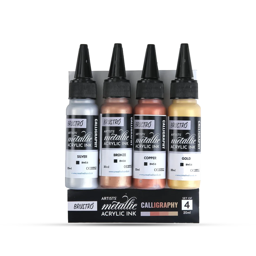 Brustro Artists Metallic Acrylic Ink Calligraphy-Set of 4 – SCOOBOO