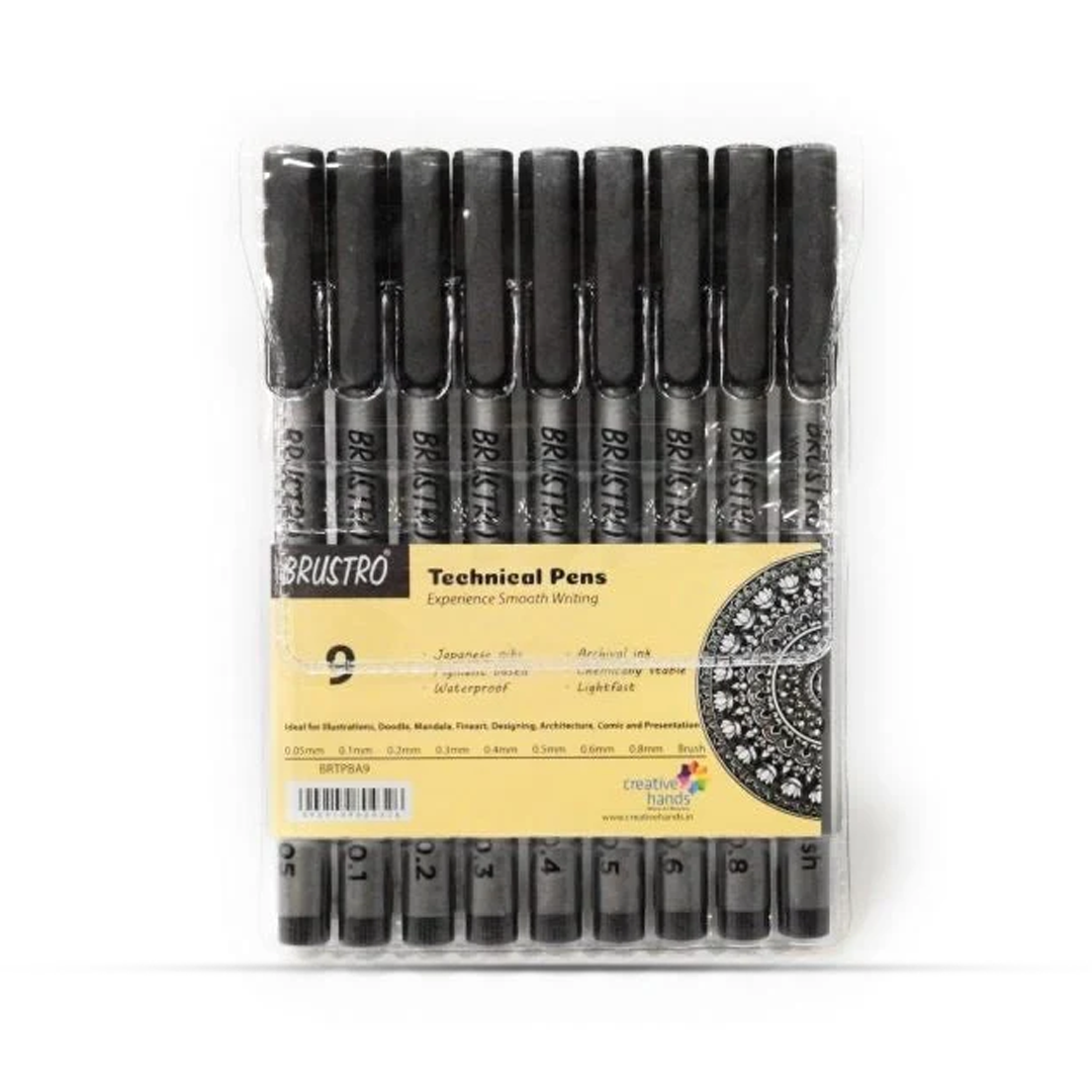 Brustro Technical Pen Black Assorted - SCOOBOO - BRUSTRO