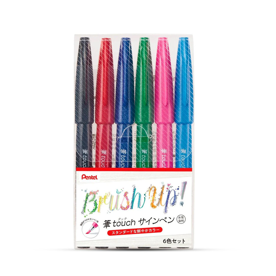 Pentel Brush Sign Pens Set of 6 - SCOOBOO - Pentel