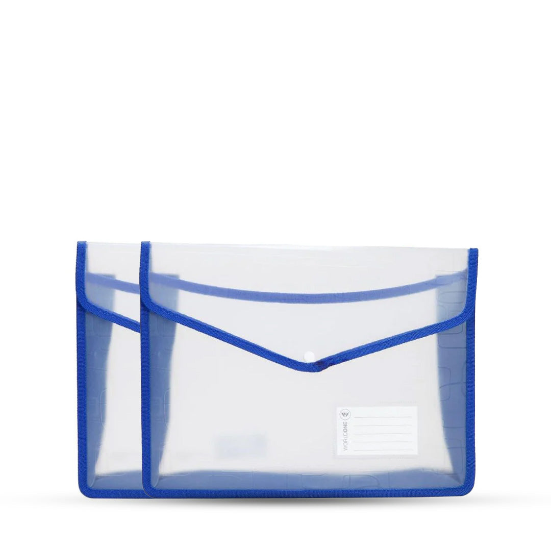 Worldone Flexi Document Case Button Folder Transparent Blue – SCOOBOO