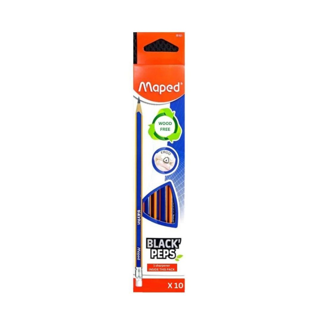 Maped Black Peps Right Dark Graphite Pencils- Pack of 10 - SCOOBOO - Maped