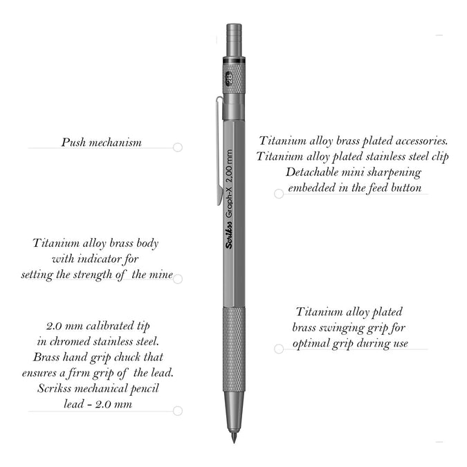 Scrikss | Graph-X | Mechanical Pencil | Matte Black-2mm - SCOOBOO - Scrikss