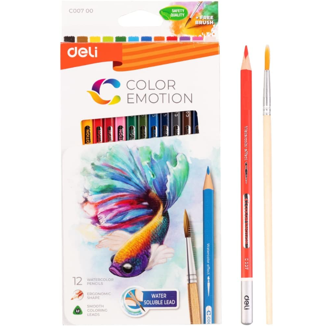 Deli Color Emotion 12 Watercolor Pencils - SCOOBOO - Deli