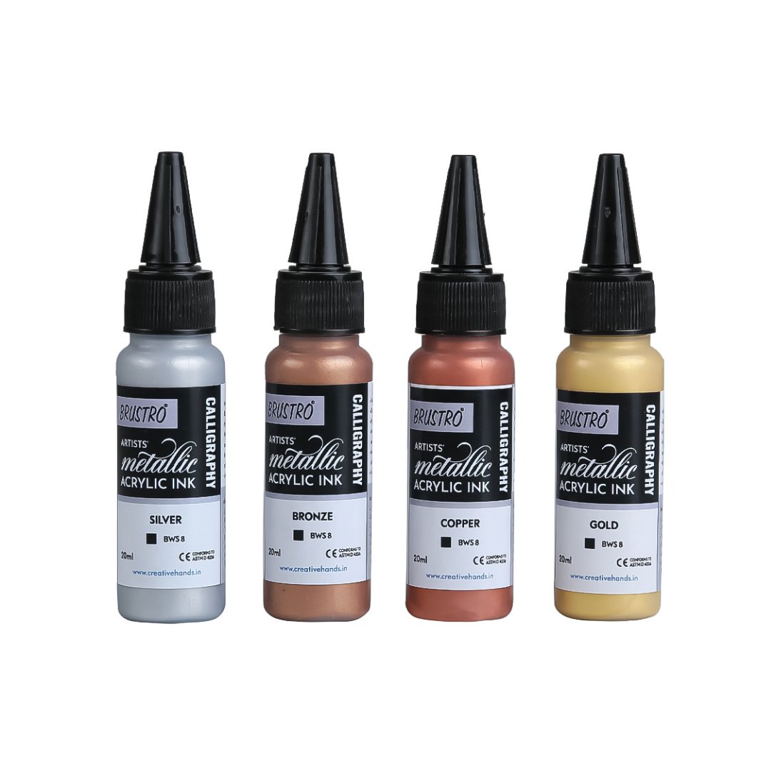 Brustro Artists Metallic Acrylic Ink Calligraphy-Set of 4 – SCOOBOO