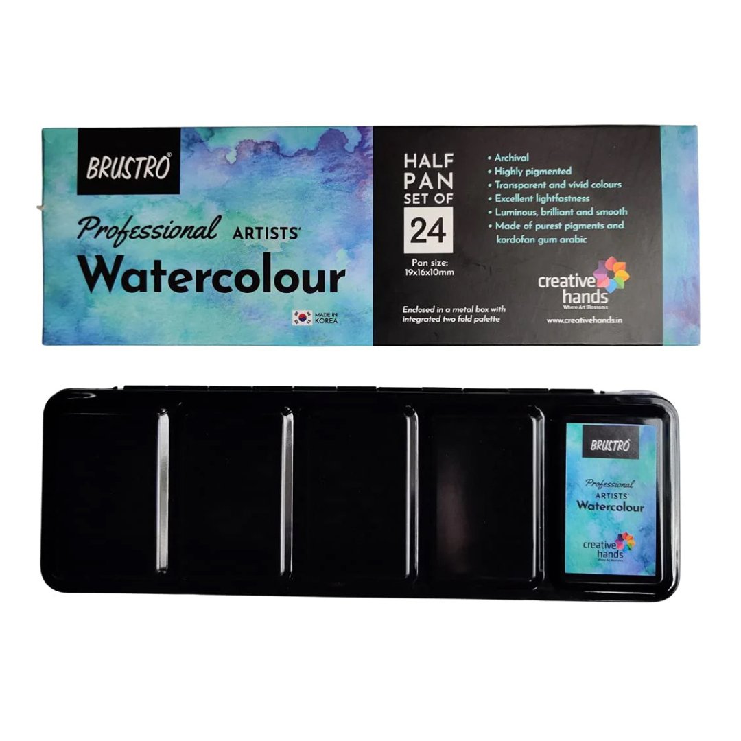 Brustro Professional Artists Watercolour 24 Half pan Set – SCOOBOO