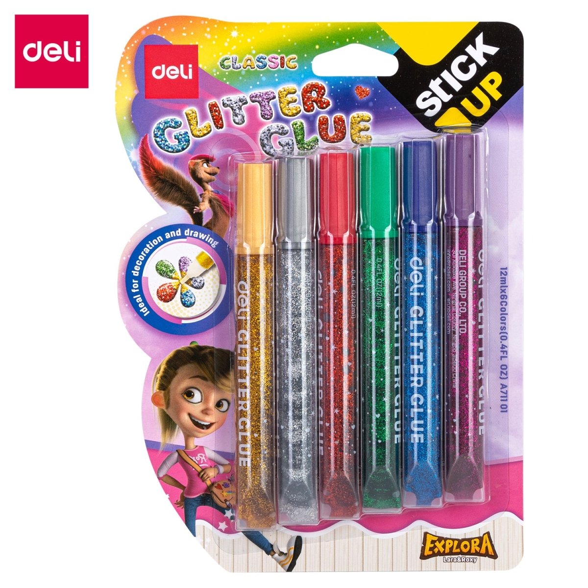 Deli Glitter Glue- Pack of 6 - SCOOBOO - Deli