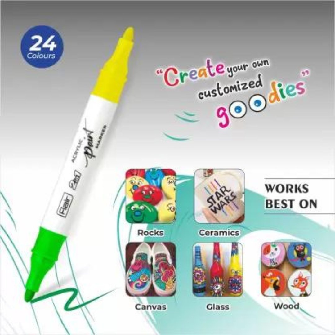 Flair Creative 2 in 1 Acrylic Paint Marker Set of 12 - SCOOBOO - Flair