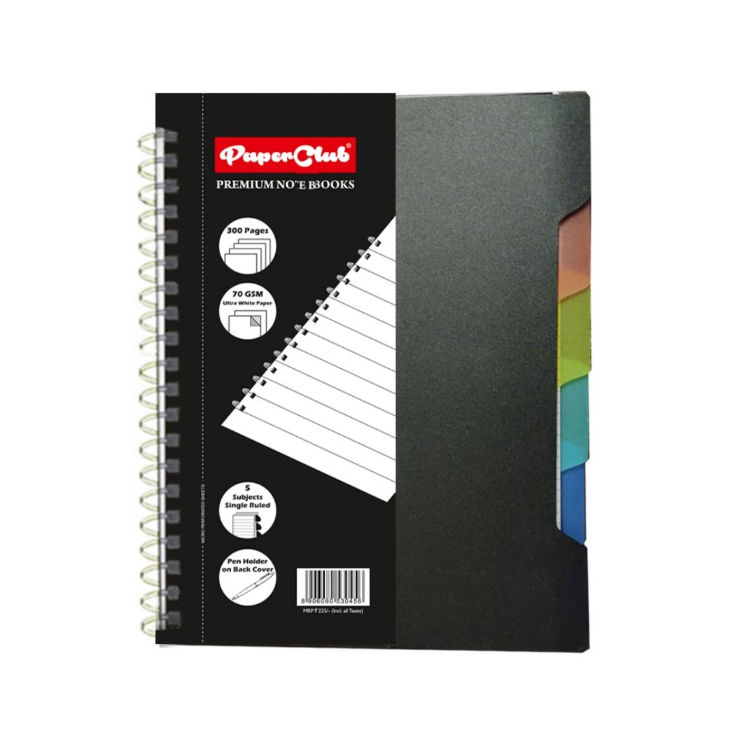 PaperClub Premium 5 Subject Single Ruled Notebook - SCOOBOO - PaperClub