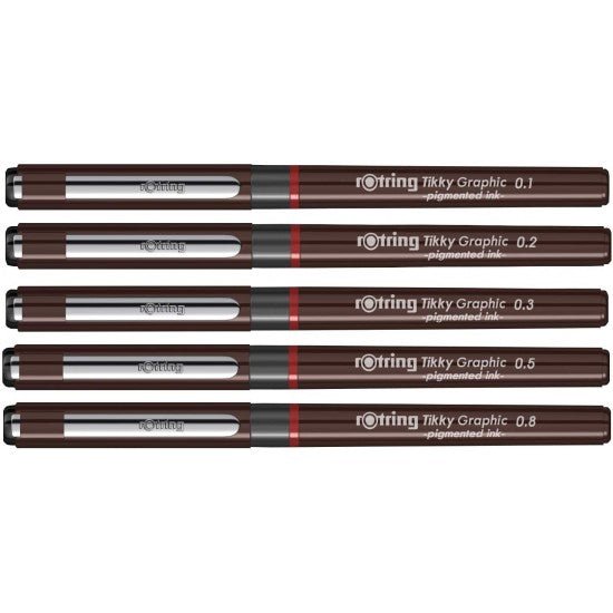 Rotring 0.1mm, 0.2mm, 0.3mm, 0.5mm, 0.8mm Line Thickness Tikky Graphic ...